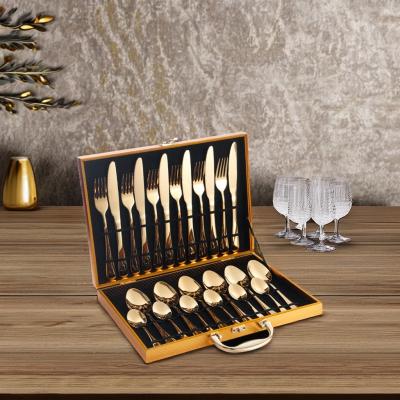China Stainless Steel Hotel Wedding 24pcs Cutlery Set Luxury Gold Spoon and Fork Silverware for sale
