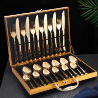 China Hotel Wedding 24pcs Cutlery Set Stainless Steel Flatware with Luxury Gold Finish for sale