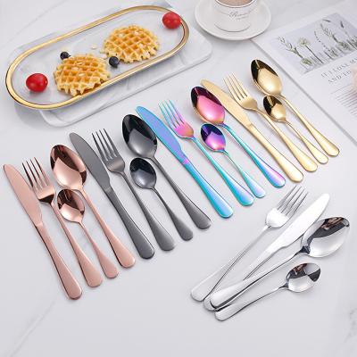 China 24pcs Cutlery Set Stainless Steel Hotel Wedding Silverware Luxury Gold Spoon and Fork for sale