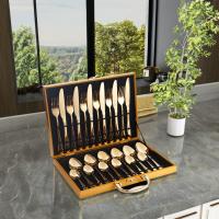China 24pcs Cutlery Set Stainless Steel Hotel Wedding Silverware Luxury Gold Spoon and Fork for sale