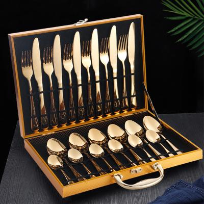 China Stainless Steel Hotel Wedding Cutlery Set Luxury Gold 24pcs Flatware Spoon and Fork for sale