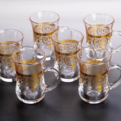 China 2024 Gold Pattern Turkish Crystal Glass Cup Set Elegant Retro Design for Any Occasion for sale