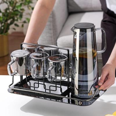 China Glass Iced Tea Lemonade Beverage Jug Set with Lids Handle and Mug in Stocked for sale