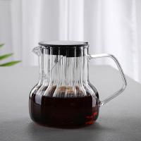 China Classic Striped Wooden Lid Glass Kettle for Coffee and Tea High Temperature Resistant for sale