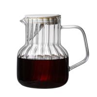 China Classic Striped Wooden Lid Glass Kettle for Coffee and Tea High Temperature Resistant for sale