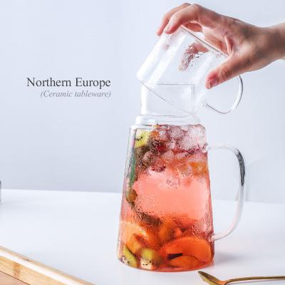 China Modern Design Glass Pitcher Set High Temperature Resistant Hot/Cold Water Jug Juice Carafe for sale