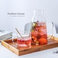 China Modern Design Glass Pitcher Set High Temperature Resistant Hot/Cold Water Jug Juice Carafe for sale