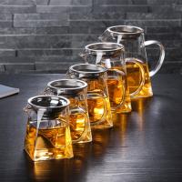 China Customized Logo Acceptable 500ML Elegant Square Borosilicate Glass Cup Set with Handles for sale
