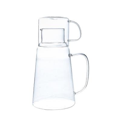 China Modern Design Hot/Cold Water Jug Juice Beverage Carafe Glass Pitcher Set with Cup for sale