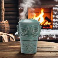 China Business Gifts Large Capacity Ceramic Mug with Lid and Spoon from Sanxingdui Cultural for sale