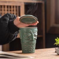 China Sustainable Office Coffee or Business Gifts Sanxingdui Ceramic Mug with Lid and Spoon for sale