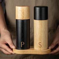 China Adjustable 7-Inch Ceramic Core Oak Wooden Salt and Pepper Mill Shakers Customized Logo for sale