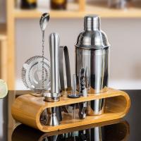 China Bar Hotel Home Restaurant Stainless Steel Cocktail Shaker Jigger Set with Bamboo Stand for sale