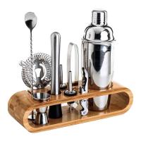 China Professional Cocktail Mixer Kit 10-Piece Shaker Set with Metal Bar Tools Bamboo Stand for sale