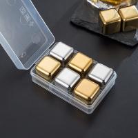 China Quantity 2 Reusable Stainless Steel Whiskey Cooling Rocks with Nonslip Tongs and Tray for sale