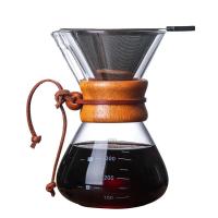 China Stocked Classic Series 1-3 Cup Wood Neck Pour-Over Maker 6-Cup Natural Coffee Filter Glass Pour Tea Set for sale