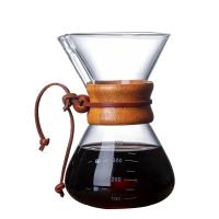 China Stocked Classic Series 1-3 Cup Wood Neck Pour-Over Maker 6-Cup Natural Coffee Filter Glass Pour Tea Set for sale