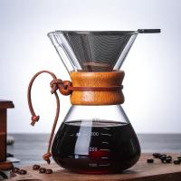 China Stocked Classic Series 1-3 Cup Wood Neck Pour-Over Maker 6-Cup Natural Coffee Filter Glass Pour Tea Set for sale