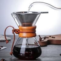 China Stocked Classic Series 1-3 Cup Wood Neck Pour-Over Maker 6-Cup Natural Coffee Filter Glass Pour Tea Set for sale