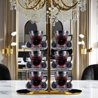 China 135ml Capacity Classic Design Soda Lime Glass Cup and Saucer Set for Coffee Tea Sets for sale