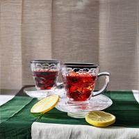 China 135ml Capacity Classic Design Soda Lime Glass Cup and Saucer Set for Coffee Tea Sets for sale