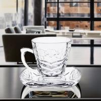 China 135ml Capacity Classic Design Soda Lime Glass Cup and Saucer Set for Coffee Tea Sets for sale