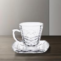 China Classic Design Coffee Tea Sets Transparent Glass Cup Saucer Set with Pattern Handles for sale