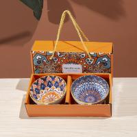 China Exquisite Bohemian Design Ceramic Bowl Set of 4 in Gift Box with Plate and Chopsticks for sale