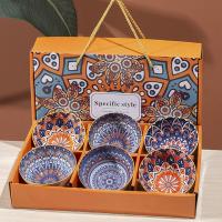 China Bohemian Design Style Ceramic Bowls Gift Set for Occasion Soup Rice Serving Bowl Set for sale