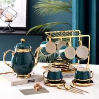 China Europe Design Style Gold Edged Ceramic Coffee Mug Plate Set for Coffee Tea Enthusiasts for sale