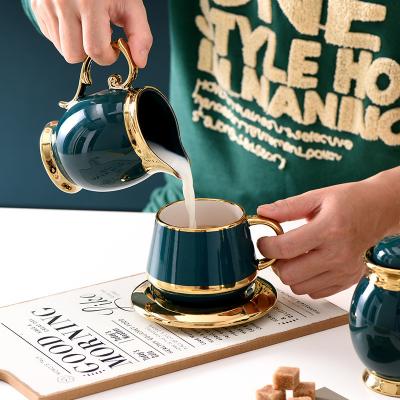 China Fancy Coffee Cups with Gold Edge Ceramic Tea Set101 with stainless steel for sale