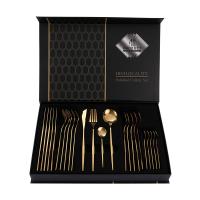 China 101 Stainless Steel Cutlery Set with Mirror Polishing and Gold Plated Color Handle for sale