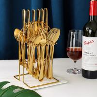 China Party Occasion 24pcs Luxury Gold Stainless Steel Flatware Cutlery Set Modern for sale