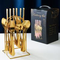 China Party Occasion 24 Piece Stainless Steel Western Dinnerware Set IN Gold for sale