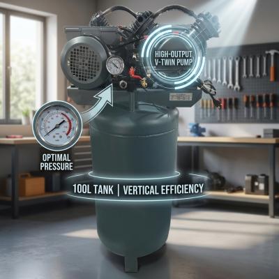 China Single Phase Air Compressor 8 Bar 100L Vertical Tank 1.5KW Quiet Workshop Unit for sale