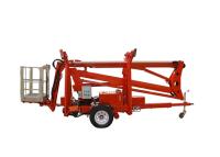 China 10m Max Platform Height Towable Boom Lift with Hydraulic Outriggers and Outrigger Interlocks for sale