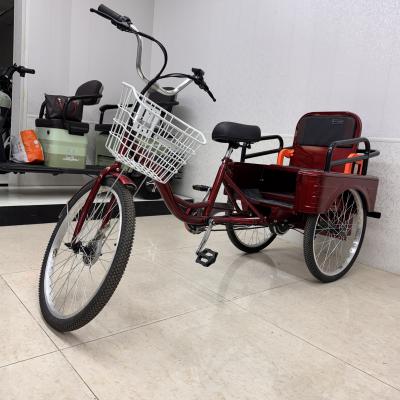 China Classic Burgundy 3-Wheel Cargo Tricycle with 15kg Front Basket and 80kg Rear Compartment Capacity for sale