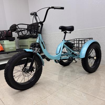 China Vintage Fat Tire Adult Tricycle with Dual Metal Baskets - Light Blue Color for Leisure & Cargo Transport for sale