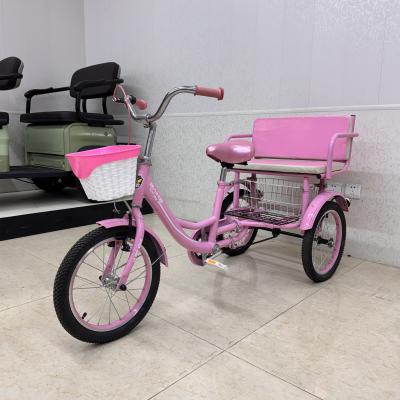 China Retro Pink Two-Seater Pedal Tricycle with Dual Basket Storage for Adult Leisure and Commuting for sale