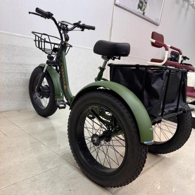 China Military Green Off Road Lightweight Electric Tricycle High Carbon Steel Frame + 500W Motor for sale