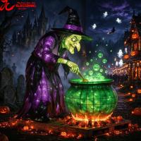 China Witch Cauldron Lantern Sculpture Halloween Lanterns Customization for sale