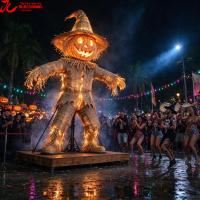 China Customized Halloween Scarecrow Lantern Illuminated Giant Pumpkin Scarecrow for sale