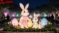 China Easter Bunny Lantern Display Giant Easter Rabbit Family Lighting Lantern for sale