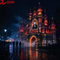 China Vampire Castle Halloween Lanterns Customized LED Lantern Light Sculpture for sale