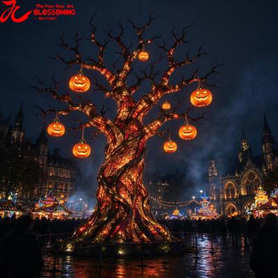 China Dead Tree Halloween LED Lantern Sculpture Spooky Lighted Jack O Lantern for sale
