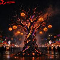 China Dead Tree Halloween LED Lantern Sculpture Spooky Lighted Jack O Lantern for sale