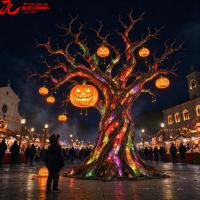 China Dead Tree Halloween LED Lantern Sculpture Spooky Lighted Jack O Lantern for sale