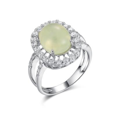 China Yujinfu 925 Silver Prehnite Ring 9x11mm Oval Gemstone for Women with 3.24g Silver Weight and Rhodium Plating for sale