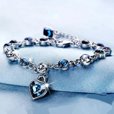 China Women 925 Silver CZ Heart Bracelet AAAA+ Sterling Silver Cubic Zirconia Bracelet for sale