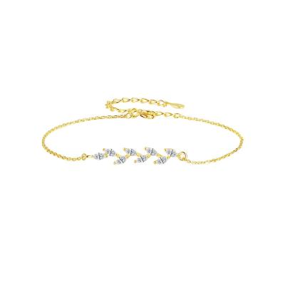 China Hand Dainty 925 Silver CZ Bracelet Adjustable Charm Leaf Cuban Link Chain for sale